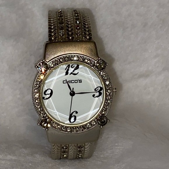 Chico's | Accessories | Chicos Silver And Rhinestones Cuff Watch | Poshmark